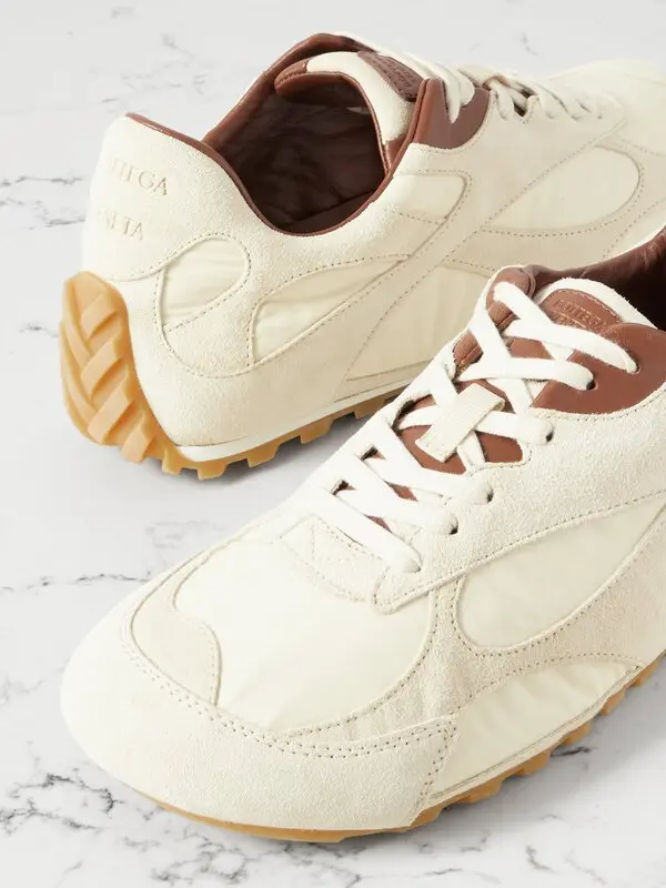 Bottega Veneta Orbit Lace-up Suede And Shell Sneakers - Neutrals