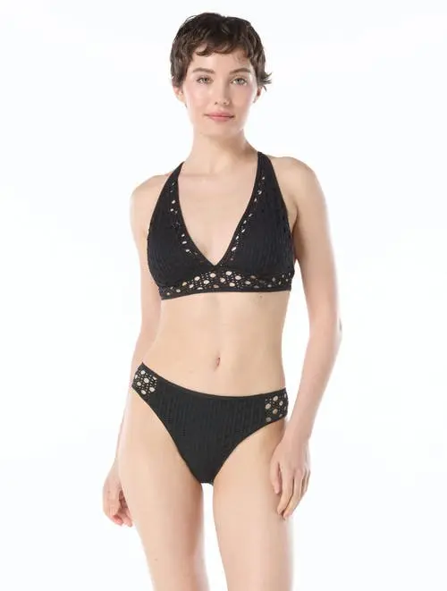 Carmen Marc Valvo Crochet Halter Bikini Top - Black