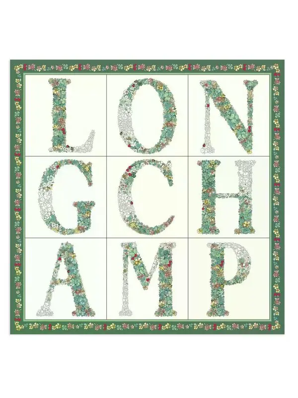 Longchamp Floral Monogram Silk Scarf