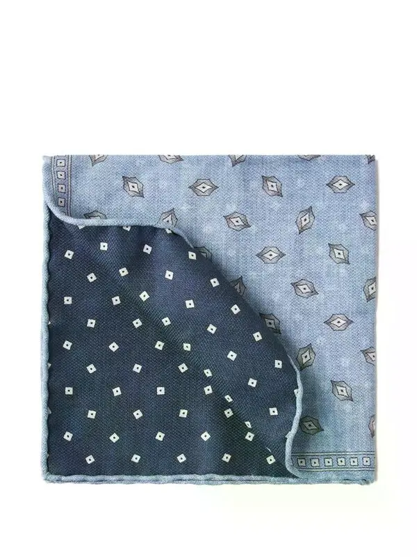 Brunello Cucinelli Reversible Printed Pocket Square - Blue