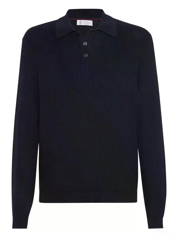 Brunello Cucinelli Ribbed Long-sleeve Polo Shirt - Blue