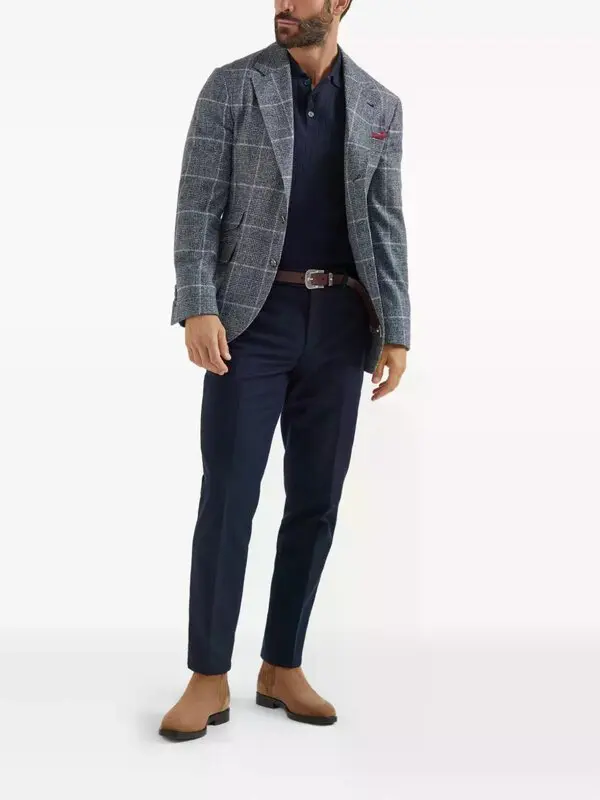 Brunello Cucinelli Ribbed Long-sleeve Polo Shirt - Blue