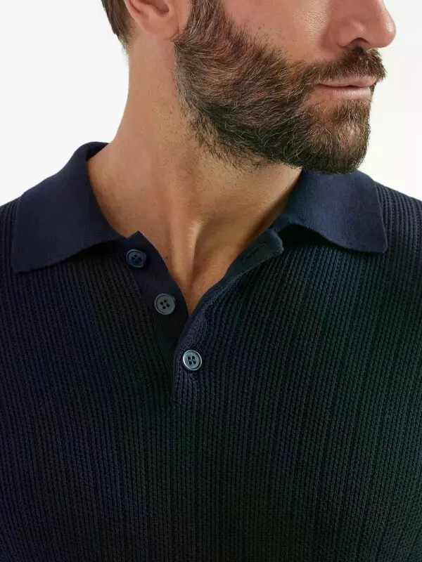 Brunello Cucinelli Ribbed Long-sleeve Polo Shirt - Blue
