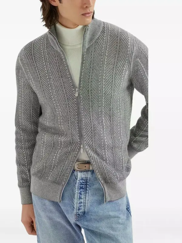 Brunello Cucinelli Herringbone-pattern Cardigan