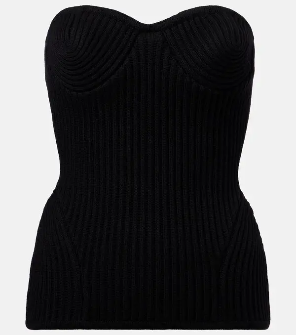 JEAN PAUL GAULTIER Ribbed-knit Wool-blend Corset - Black