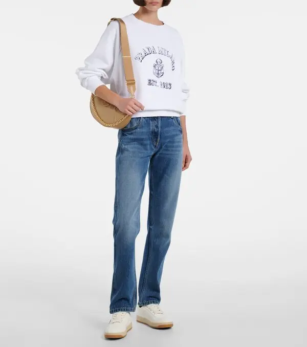 Prada Downtown Leather Sneakers - White