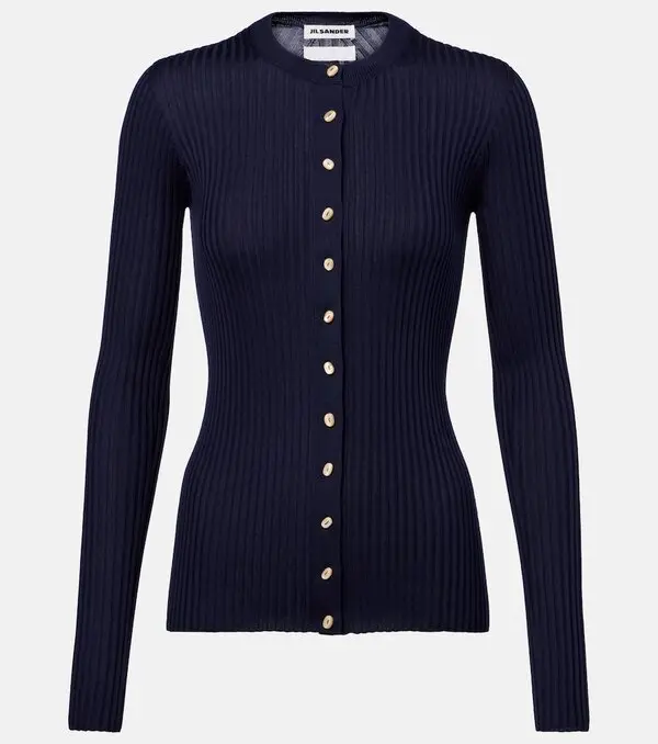 JIL SANDER Ribbed-knit Silk Cardigan - Blue