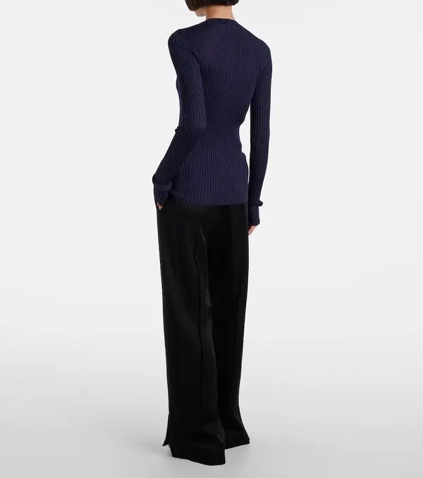 JIL SANDER Ribbed-knit Silk Cardigan - Blue