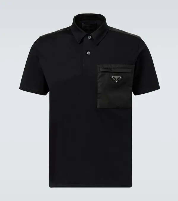 Prada Re-nylon Cotton-blend Polo Shirt - Black