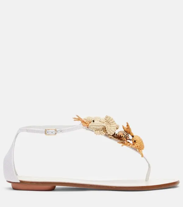 AQUAZZURA Marea Raffia And Leather Thong Sandals - White