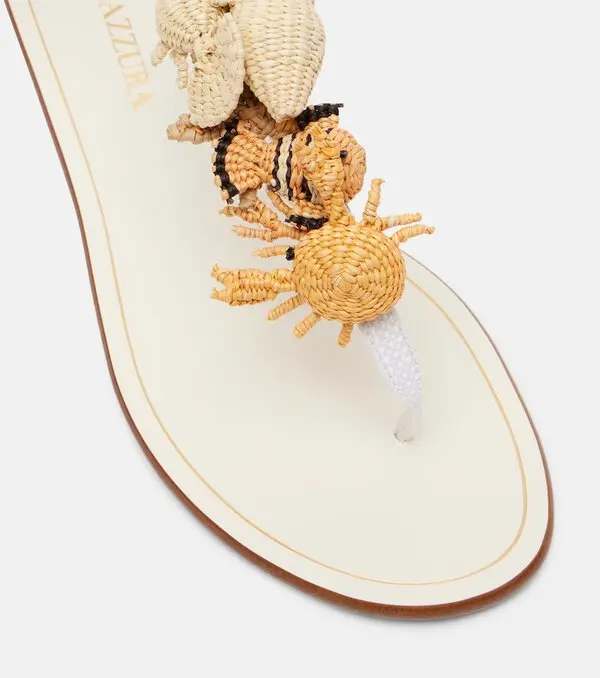 AQUAZZURA Marea Raffia And Leather Thong Sandals - White