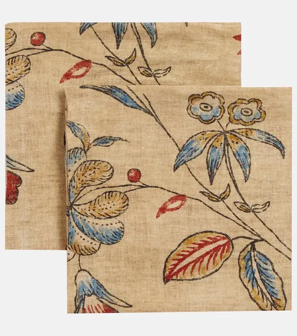 THE HOUSE OF LYRIA Diomma Set Of 2 Floral Linen Napkins - Beige