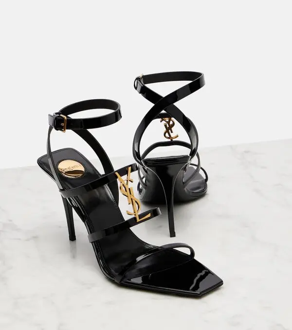 Saint Laurent Cassandra 90 Patent Leather Sandals - Black