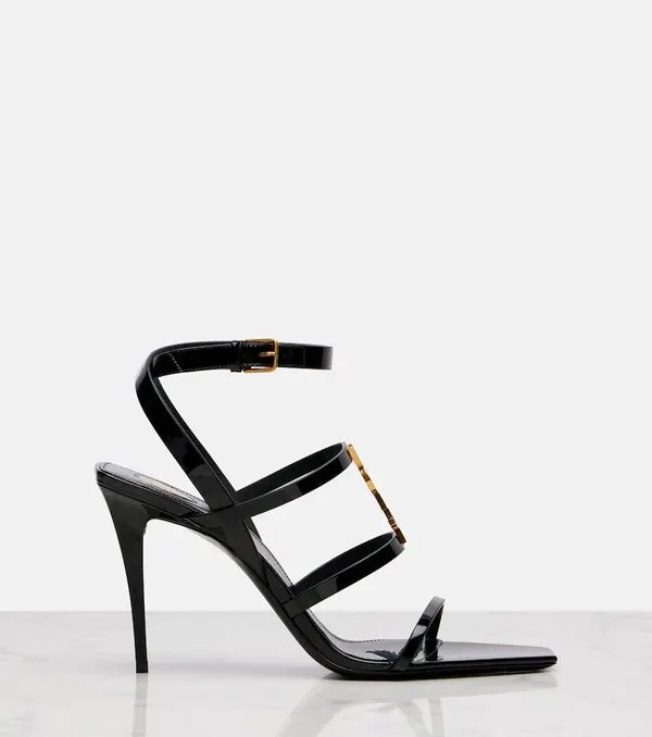 Saint Laurent Cassandra 90 Patent Leather Sandals - Black