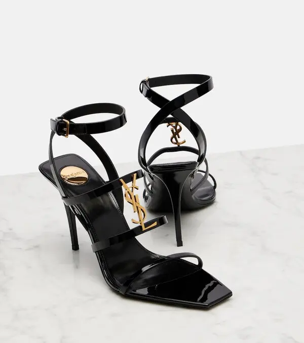 Saint Laurent Cassandra 90 Patent Leather Sandals - Black