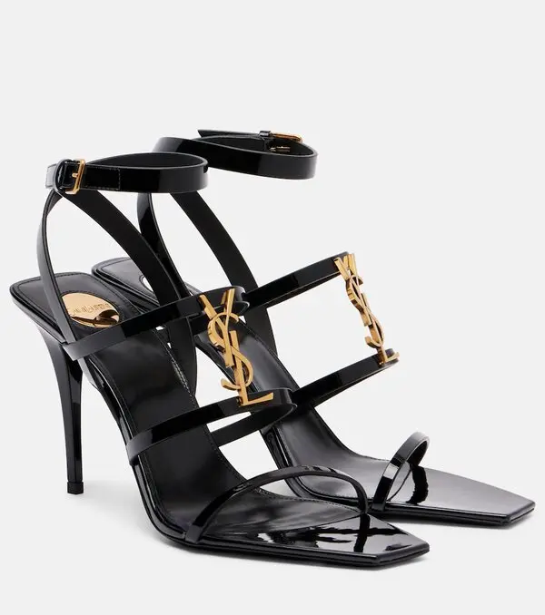 Saint Laurent Cassandra 90 Patent Leather Sandals - Black