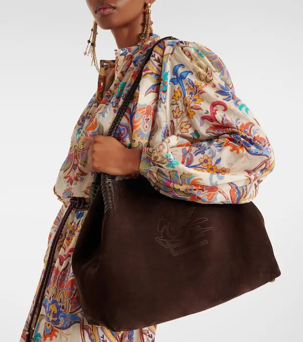 Etro Libra Medium Suede Tote Bag - Brown