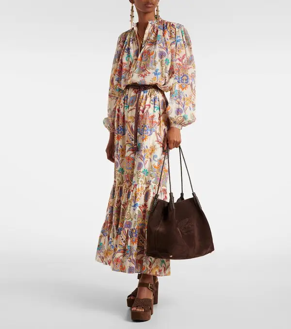Etro Libra Medium Suede Tote Bag - Brown