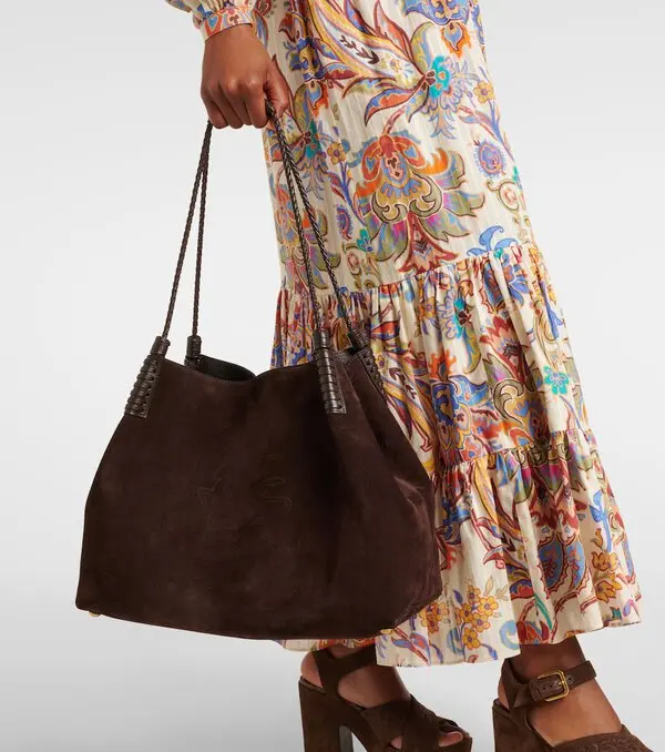 Etro Libra Medium Suede Tote Bag - Brown