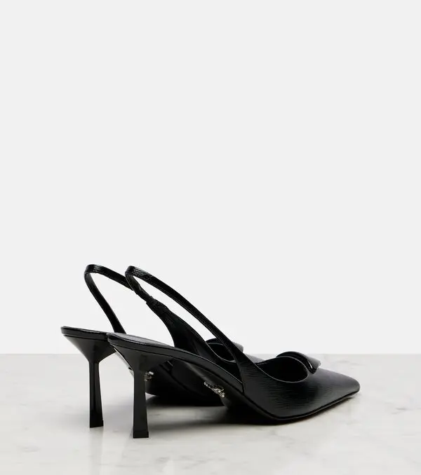Prada Saffiano Leather Slingback Pumps - Black