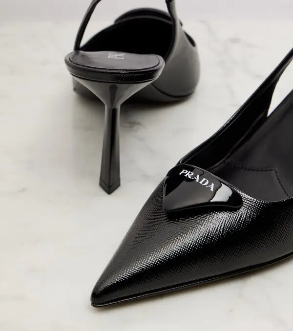 Prada Saffiano Leather Slingback Pumps - Black