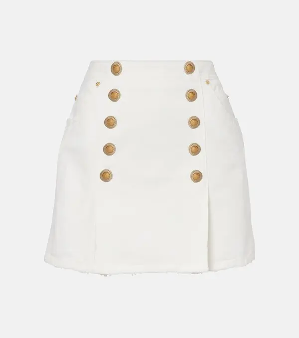 Balmain Pleated Cotton Canvas Miniskirt - White