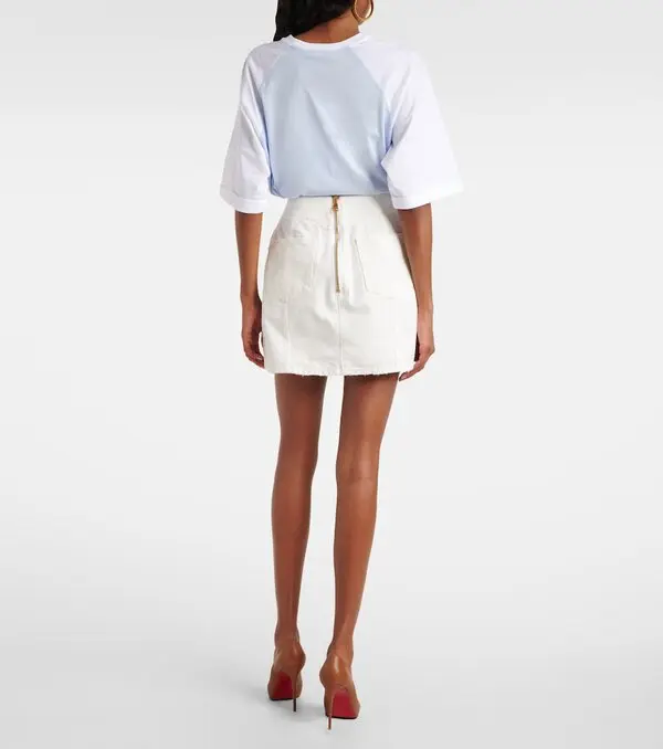 Balmain Pleated Cotton Canvas Miniskirt