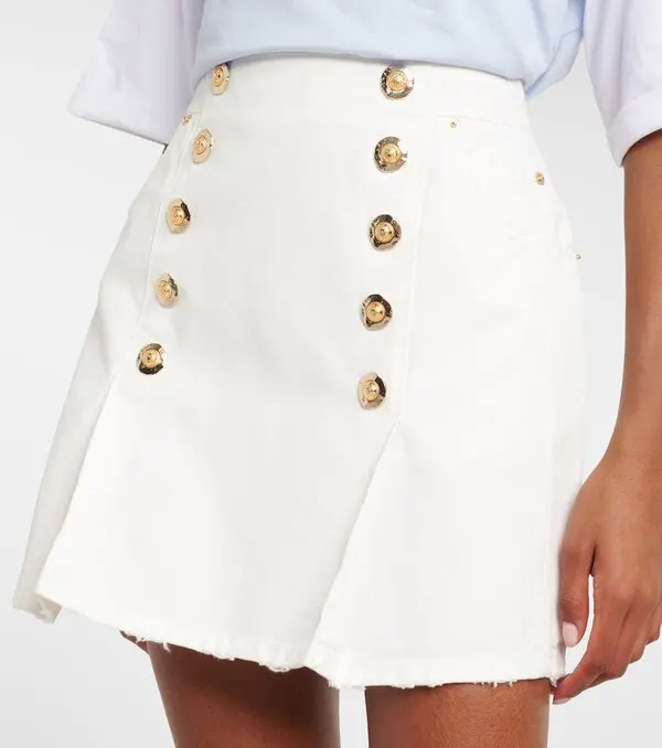 Balmain Pleated Cotton Canvas Miniskirt