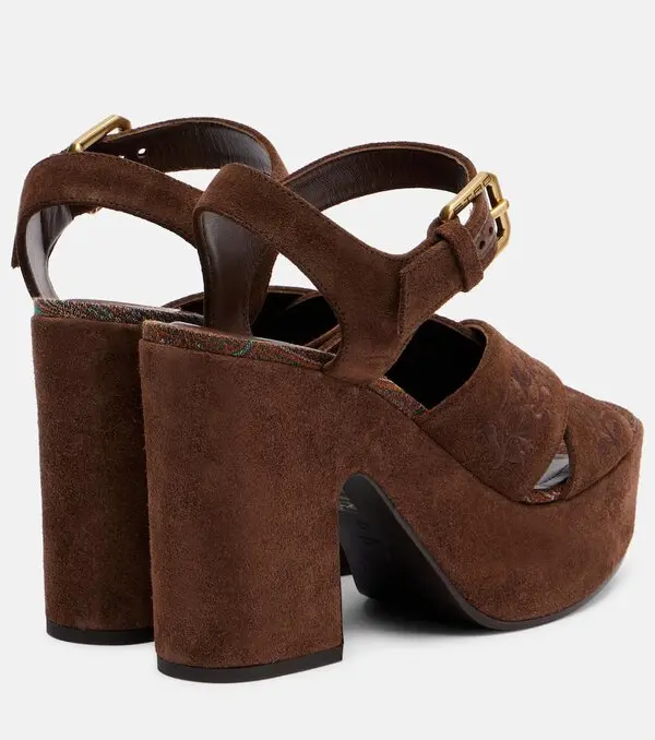 Etro Floral Embroidered Suede Platform Sandals