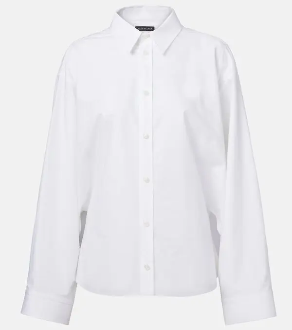 Balenciaga Cotton Poplin Button-down Shirt With Embroidered Logo - White