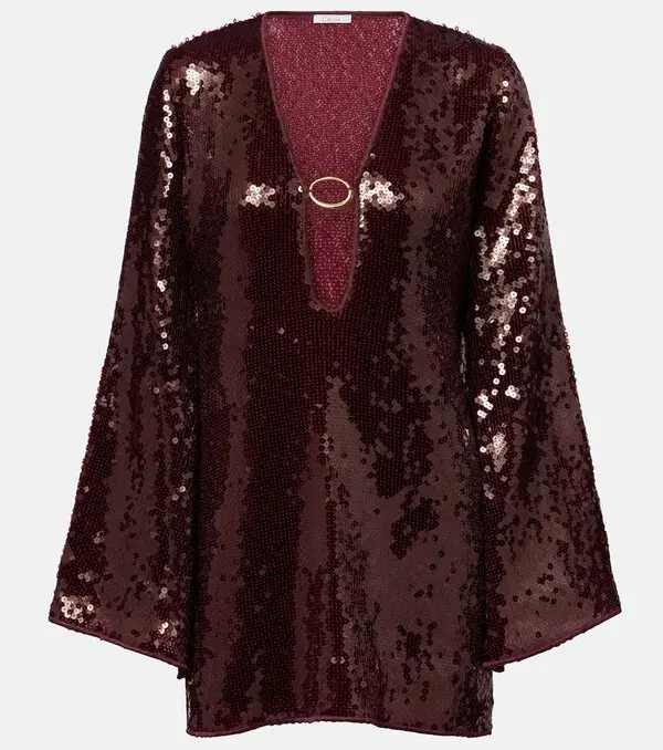 Oseree Marylin Sequined Kaftan - Burgundy
