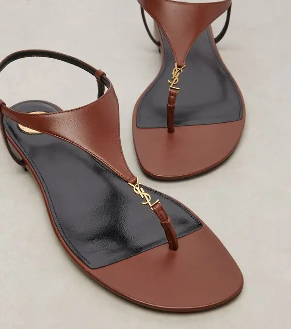 Saint Laurent Cassandra Leather Thong Sandals