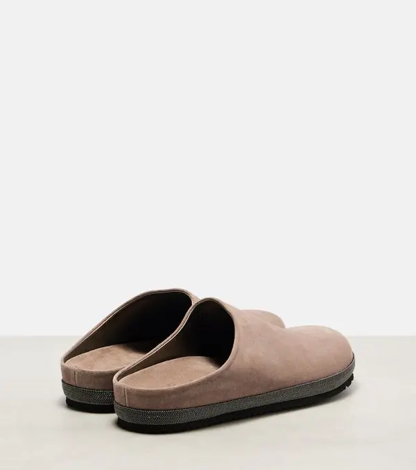 Brunello Cucinelli Monili Suede Clogs - Beige