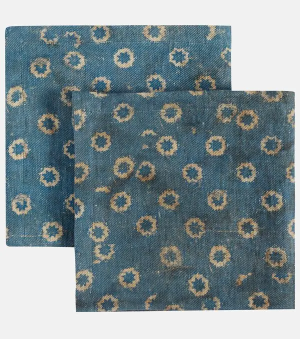 THE HOUSE OF LYRIA Pionio Set Of 2 Printed Napkins - Blue