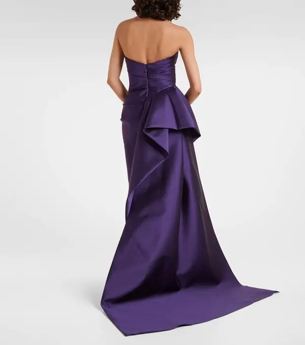 Monique Lhuillier Draped Strapless Mikado Gown