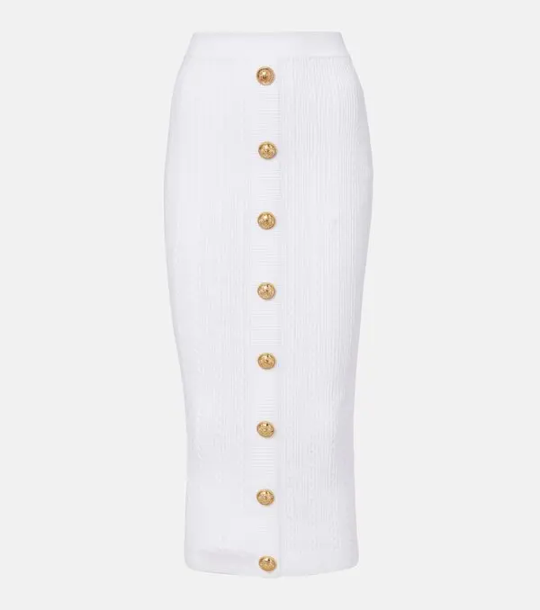 Balmain Cable-knit Midi Skirt - White