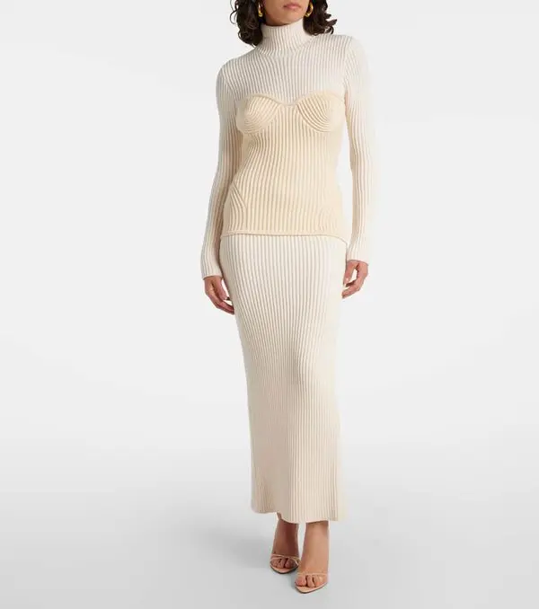 JEAN PAUL GAULTIER Ribbed-knit Wool-blend Maxi Dress - White