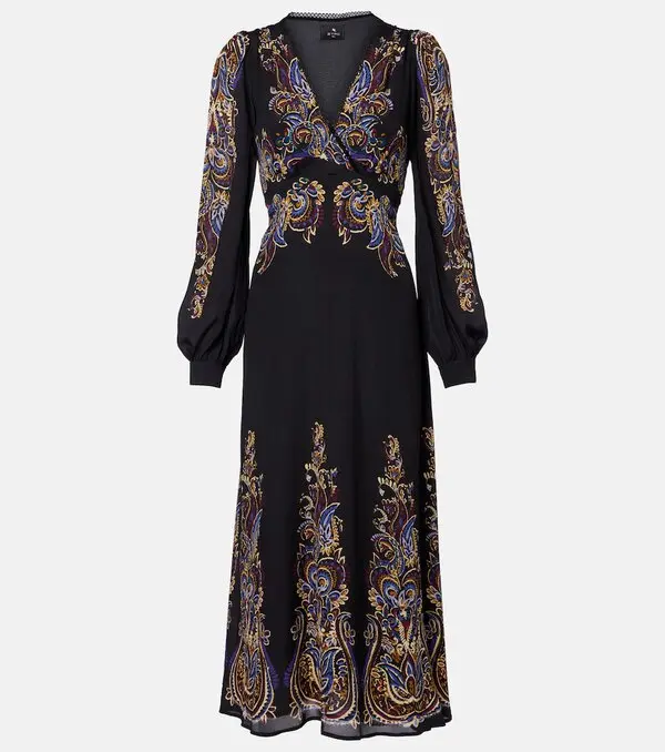 Etro Paisley Print Midi Dress - Black