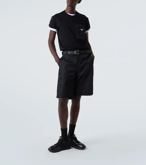 Prada Logo Leather-trimmed Sneakers - Black