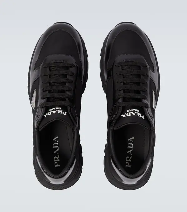 Prada Logo Leather-trimmed Sneakers - Black