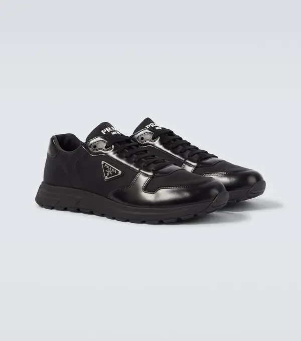 Prada Logo Leather-trimmed Sneakers - Black