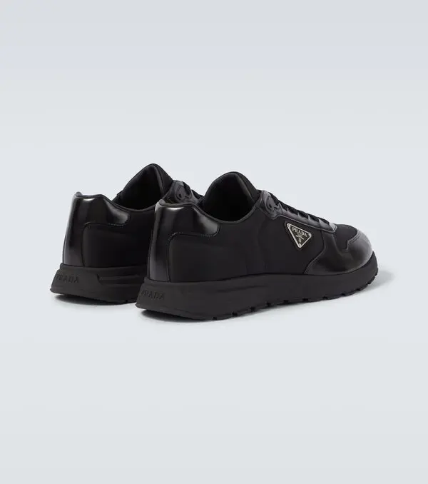 Prada Logo Leather-trimmed Sneakers - Black