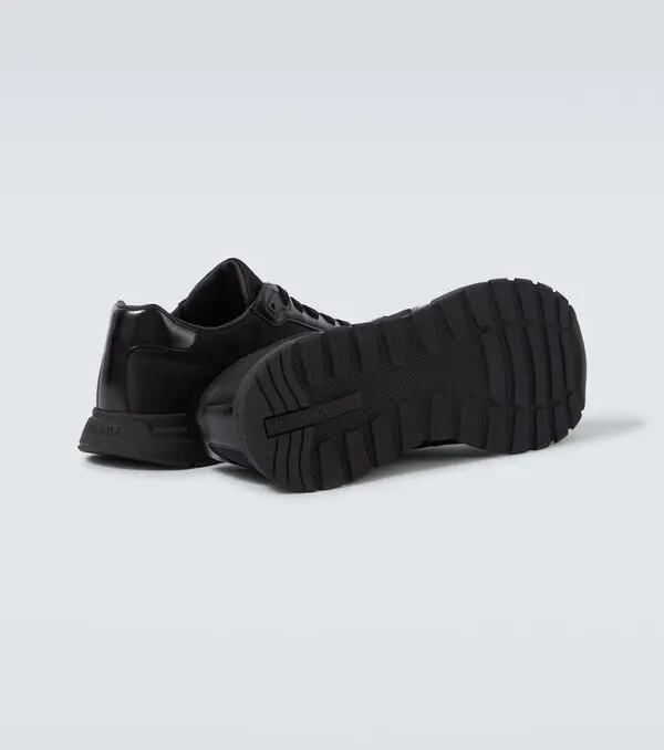 Prada Logo Leather-trimmed Sneakers - Black