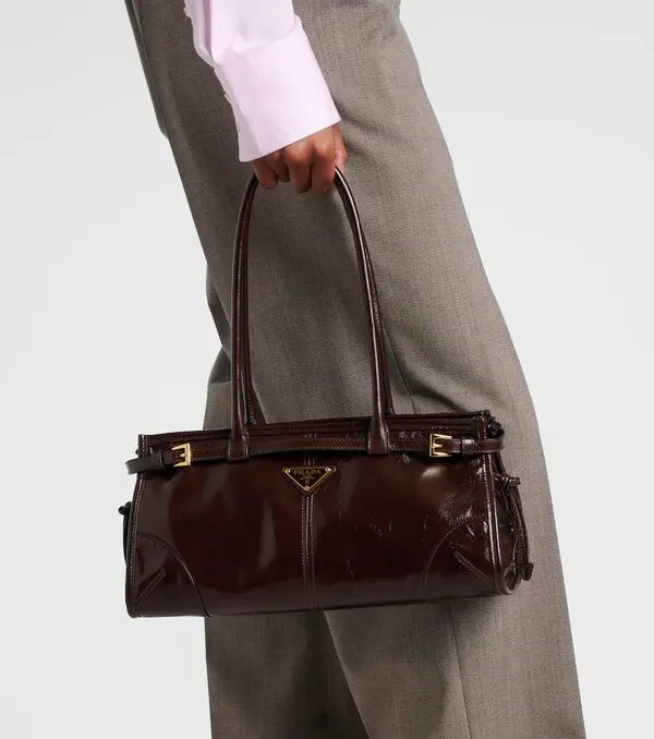 Prada Bonnie Medium Leather Shoulder Bag - Brown
