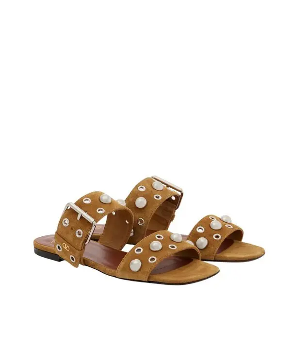 Valentino Garavani Nellcôte Studded Suede Sandals - Brown