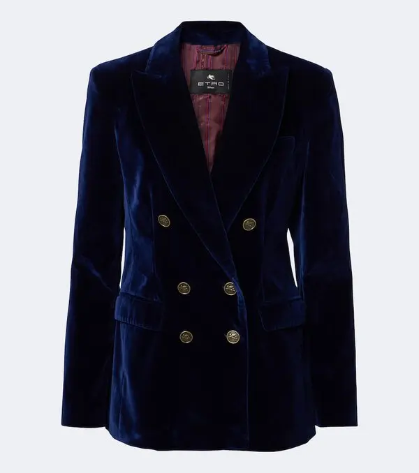 Etro Double-breasted Cotton Velvet Blazer - Blue
