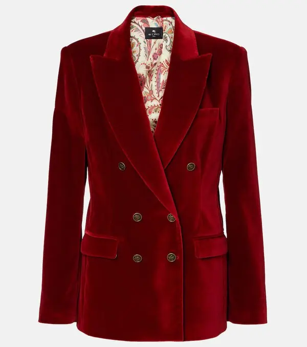 Etro Double-breasted Cotton Velvet Blazer - Red