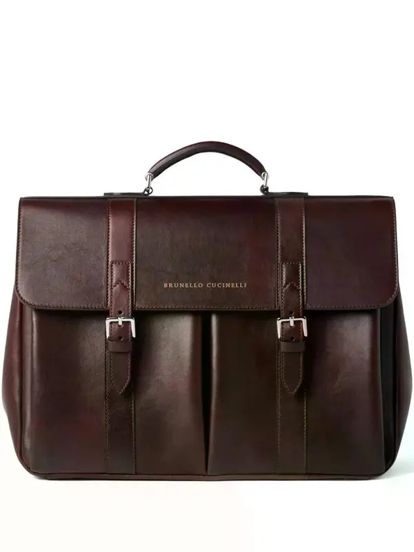 Brunello Cucinelli Double-buckle Leather Briefcase - Red