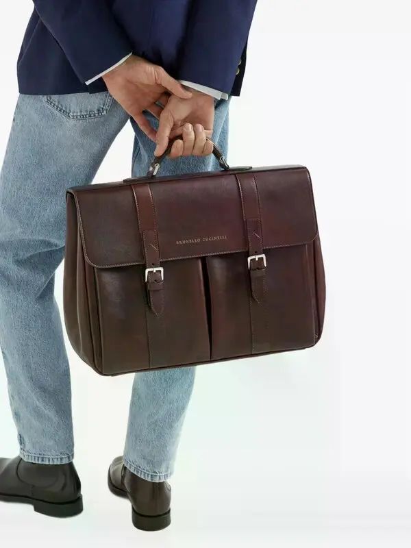 Brunello Cucinelli Double-buckle Leather Briefcase