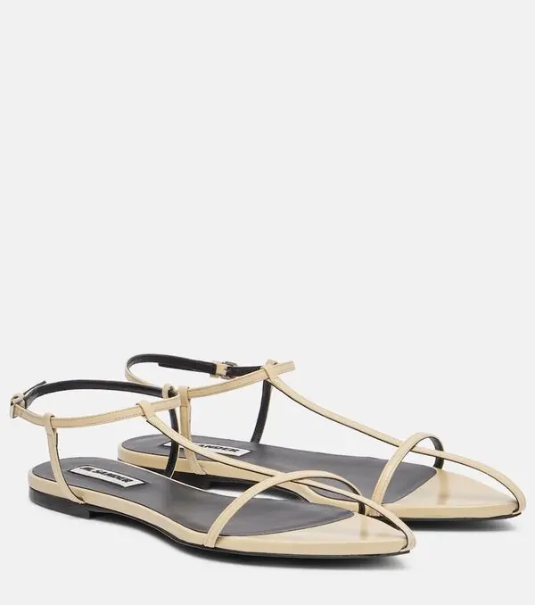 JIL SANDER Leather Pointed Toe Sandals - White